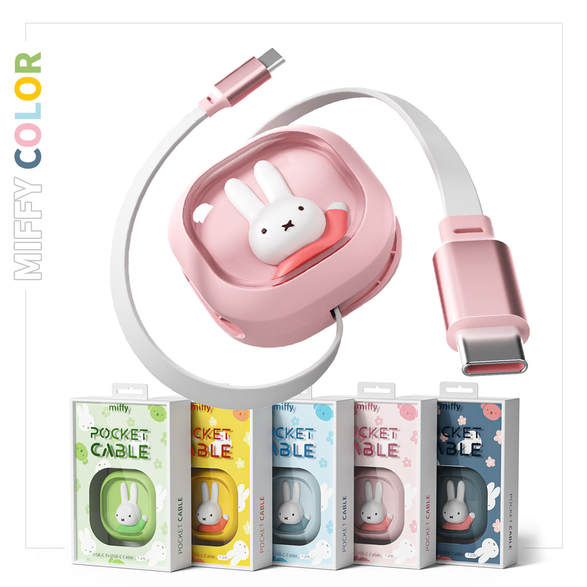 Miffy Pocket Cable Data Retractable Sync and Fast Charging for iPhone, iPad, Mobile Phone ...