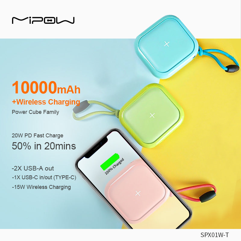 PowerCube 10000W PD Fast Power Bank with Qi Wireless Charge Feature丨MIPOW